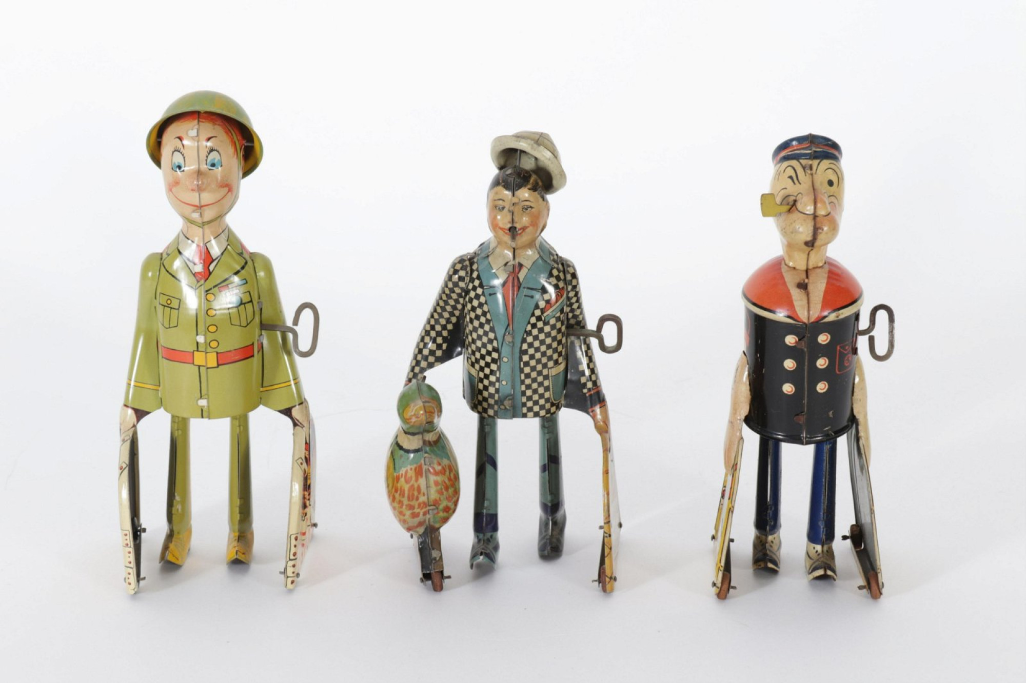 Three Vintage Tin Litho Wind-Up Walking Figures - Capsule Auctions